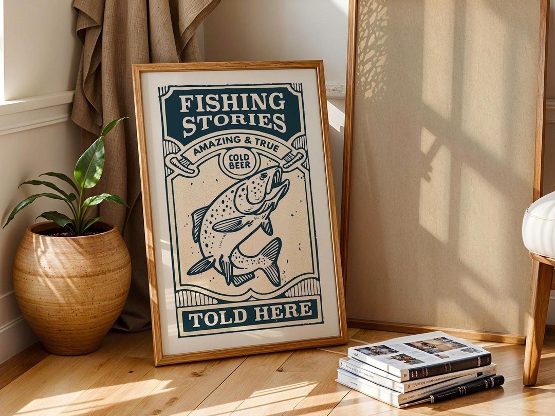 Retro Fishing Stories Print Gift for Fisherman Art Poster Old Time ...