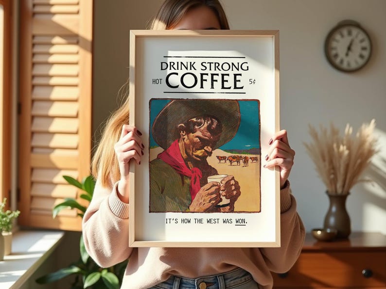 Strong Coffee Western Print Cowboy Coffee Bar Decor Western Coffee Wall ...