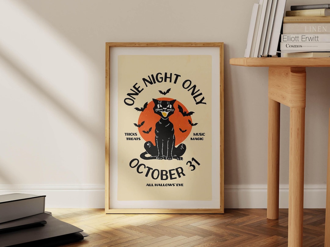 Retro Halloween Black Cat Art Print (digital Download) - Etsy UK