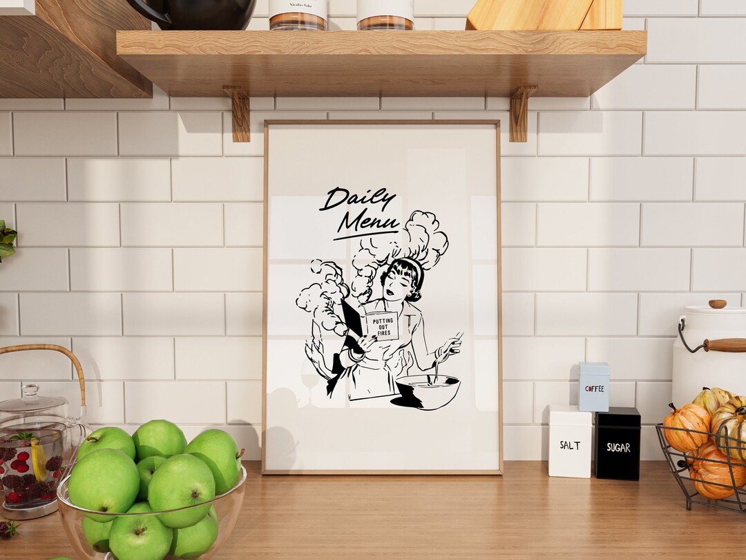 Kitchen Fire Print Funny Kitchen Art Gift for Her Retro Kitchen Wall ...