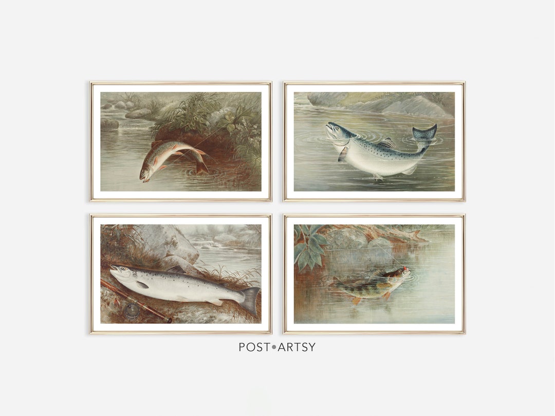 Retro Fish Prints Set of 4 Vintage Fishing Posters Fishing Prints ...