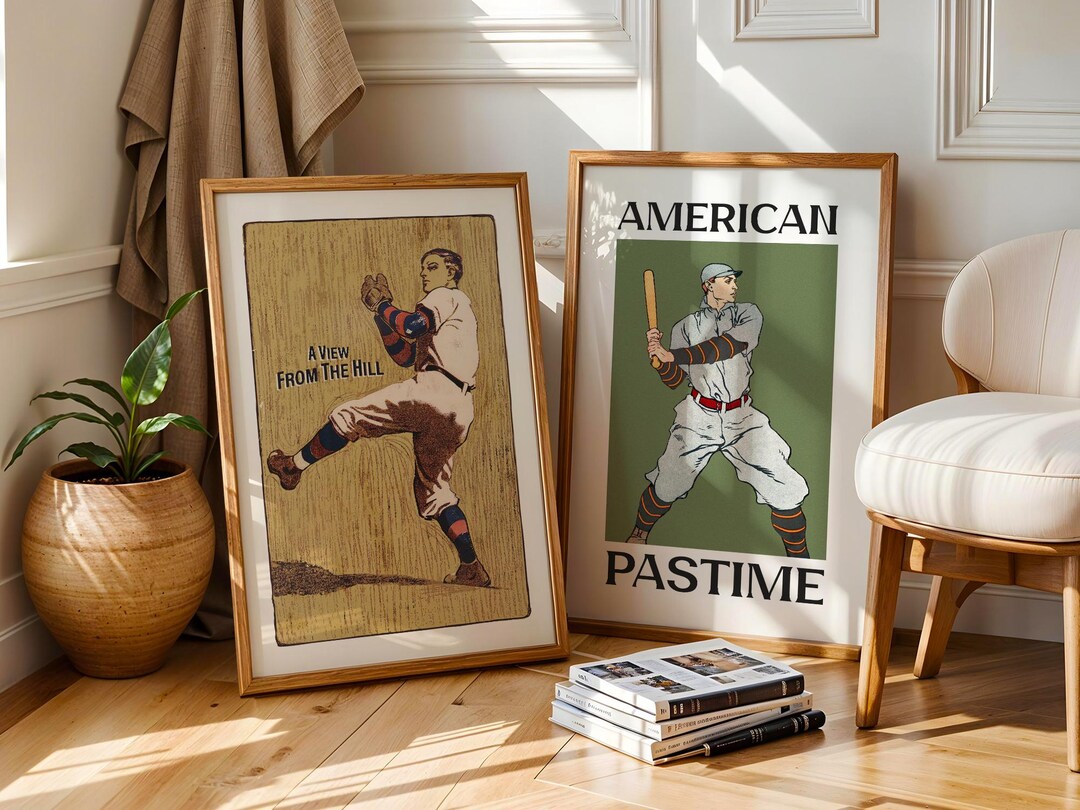 Retro Baseball Prints Vintage Baseball Art Posters Set of 2 Sports Wall ...