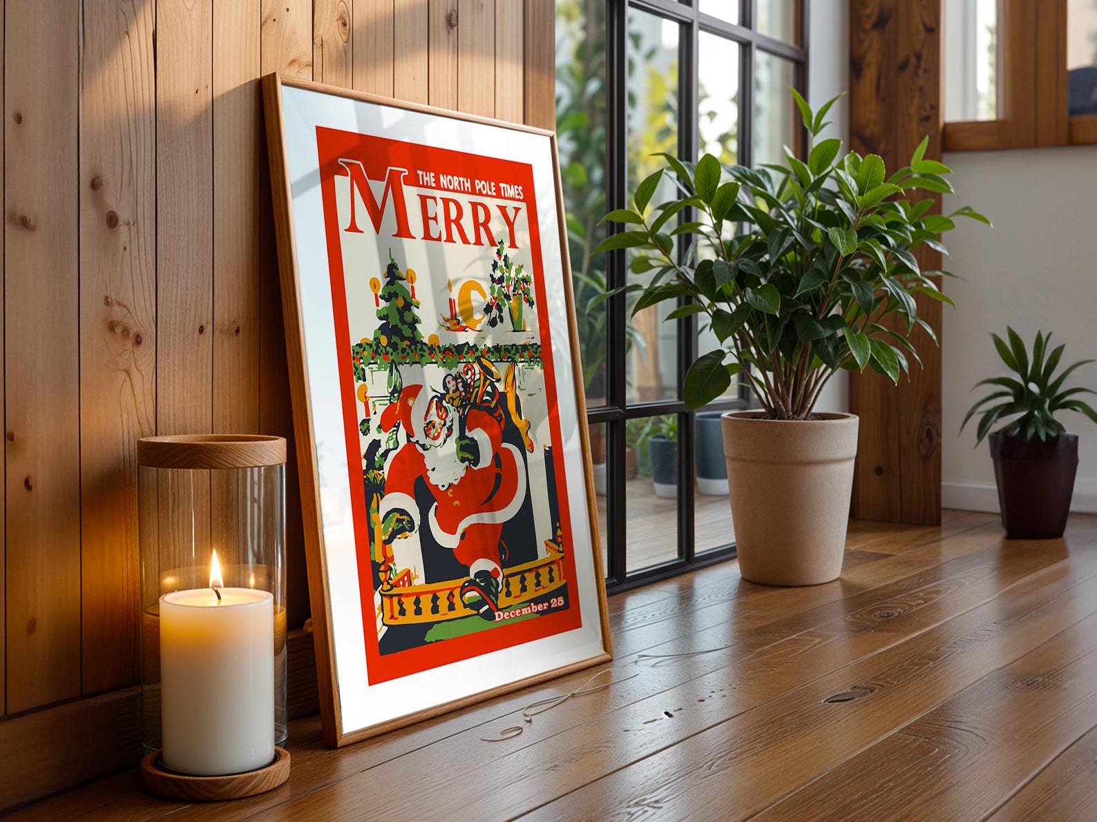 Retro Christmas North Pole Print Holiday Art Poster Christmas Wall Art ...
