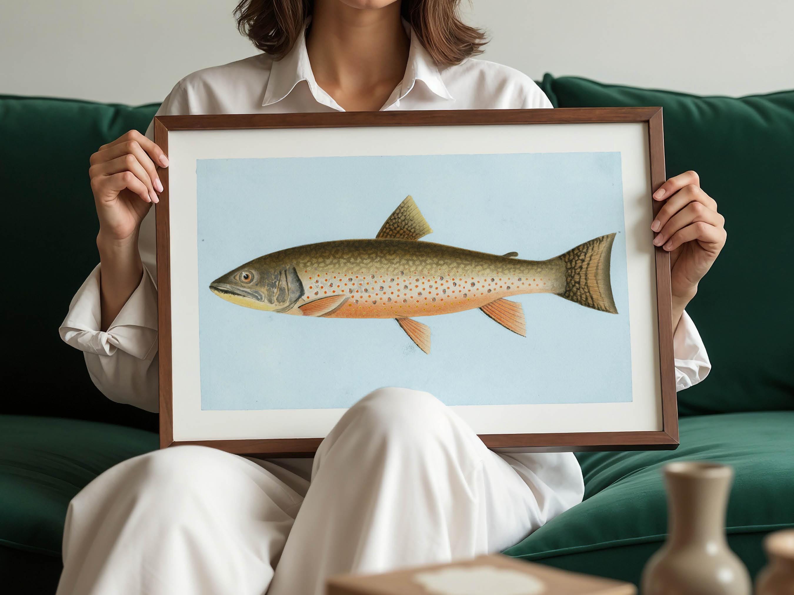 Retro Trout Print Outdoors Art Trout Fishing Poster Outdoorsy Wall ...