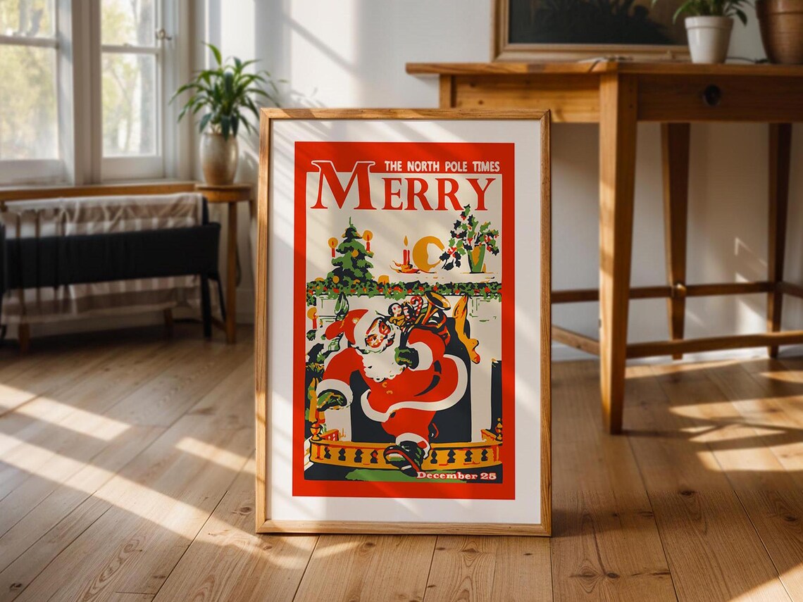 Retro Christmas North Pole Print Holiday Art Poster Christmas Wall Art ...