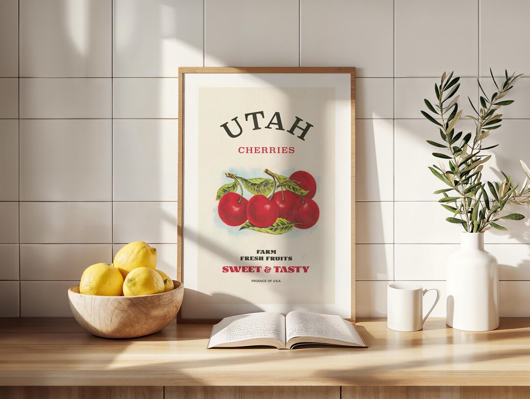 Utah Cherries Print Retro Kitchen Art Decor Farmhouse Cherries Kitchen ...