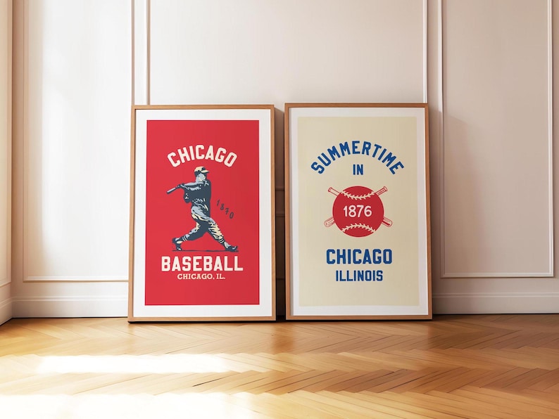 Retro Chicago Sports Prints Retro Baseball Art Poster Set of 2 Sports ...