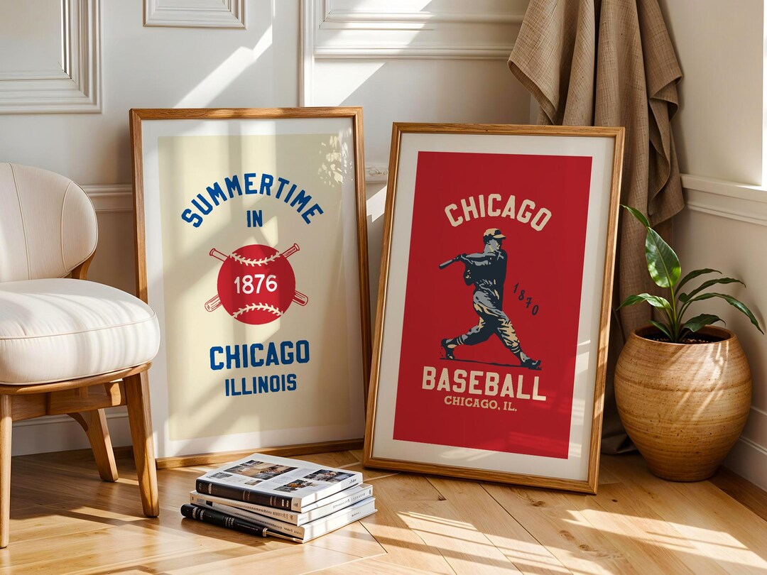 Retro Chicago Sports Prints Retro Baseball Art Poster Set of 2 Sports ...