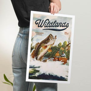 Boat Fishing Print Gift for Fisherman Art Poster Retro Angler Wall ...