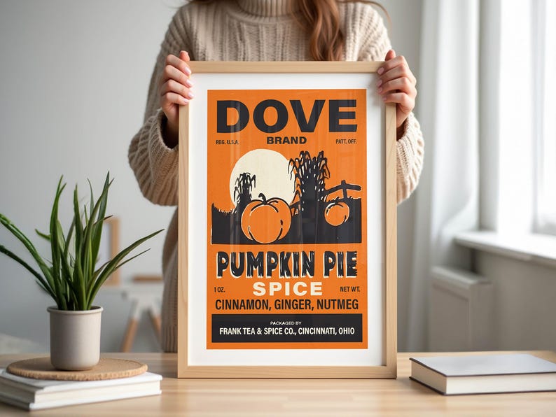Pumpkin Spice Print Retro Spice Label Kitchen Art Halloween Poster ...