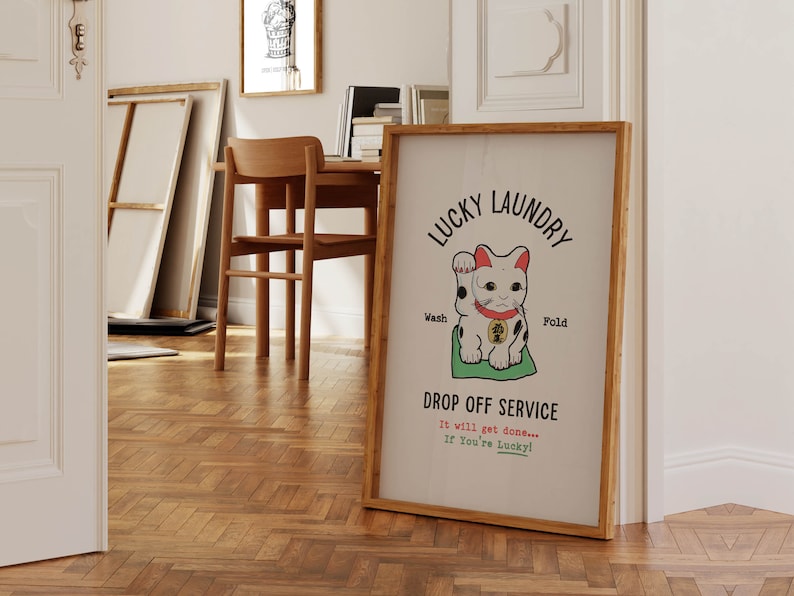 Lucky Cat Laundry Print, Fun Utility Room Poster (11x17 Inches) - Etsy ...