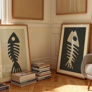 Retro Fish Art Prints Fish Bone Posters Set of 2 Outdoorsy Wall Prints ...