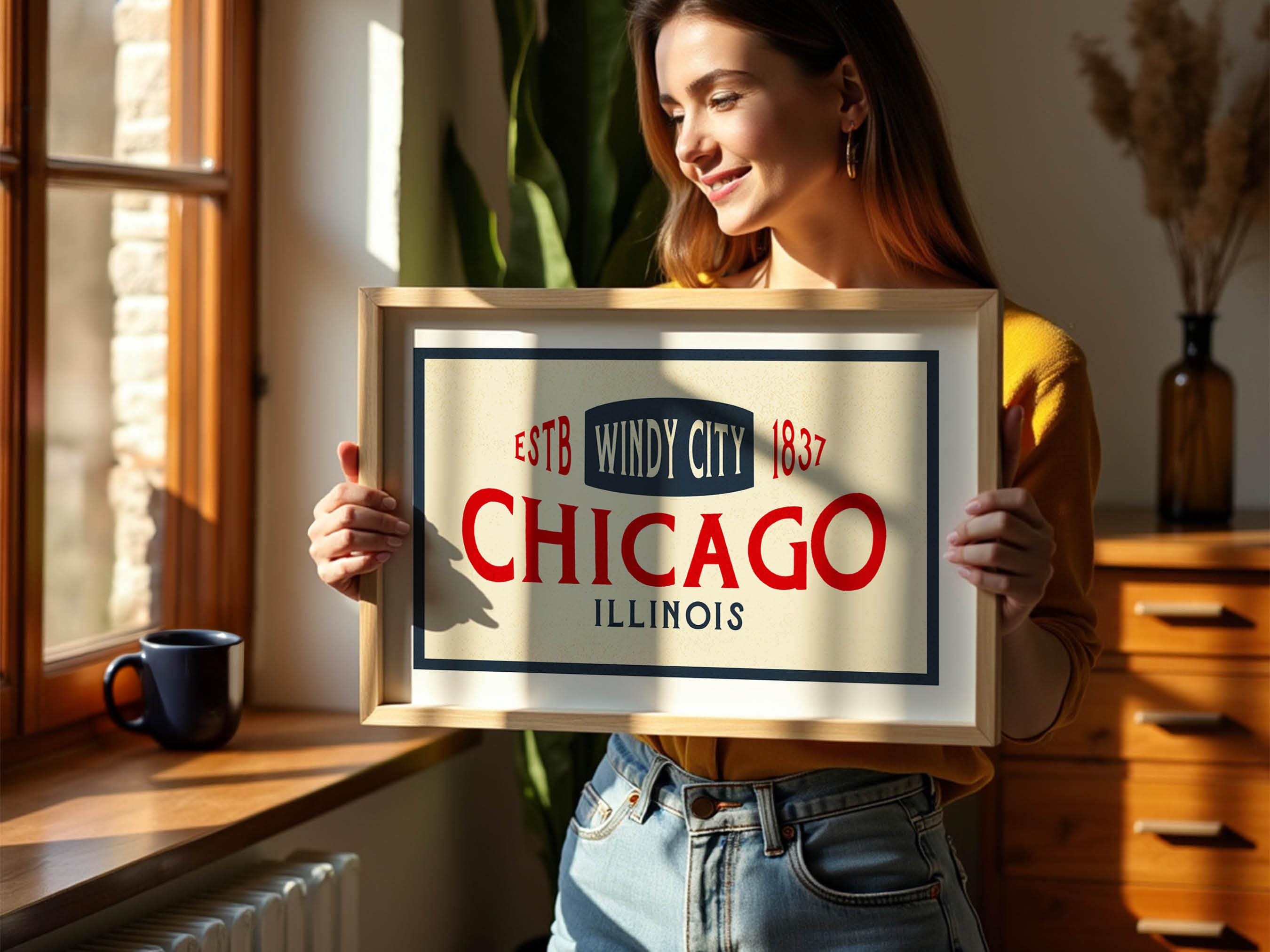 Windy City Print: Retro Chicago Art Poster Chicago Decor Home State ...