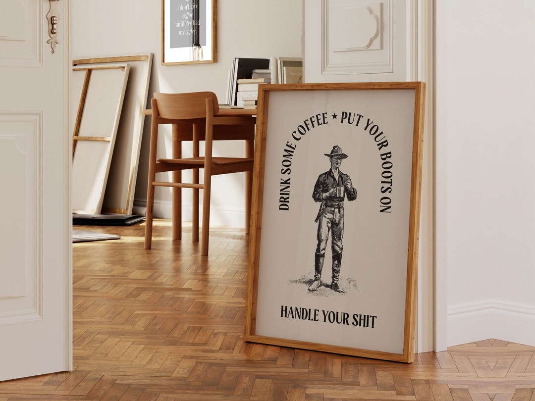 Coffee Cowboy Wall Art Coffee Bar Decor Western Coffee Print Bar Cart ...