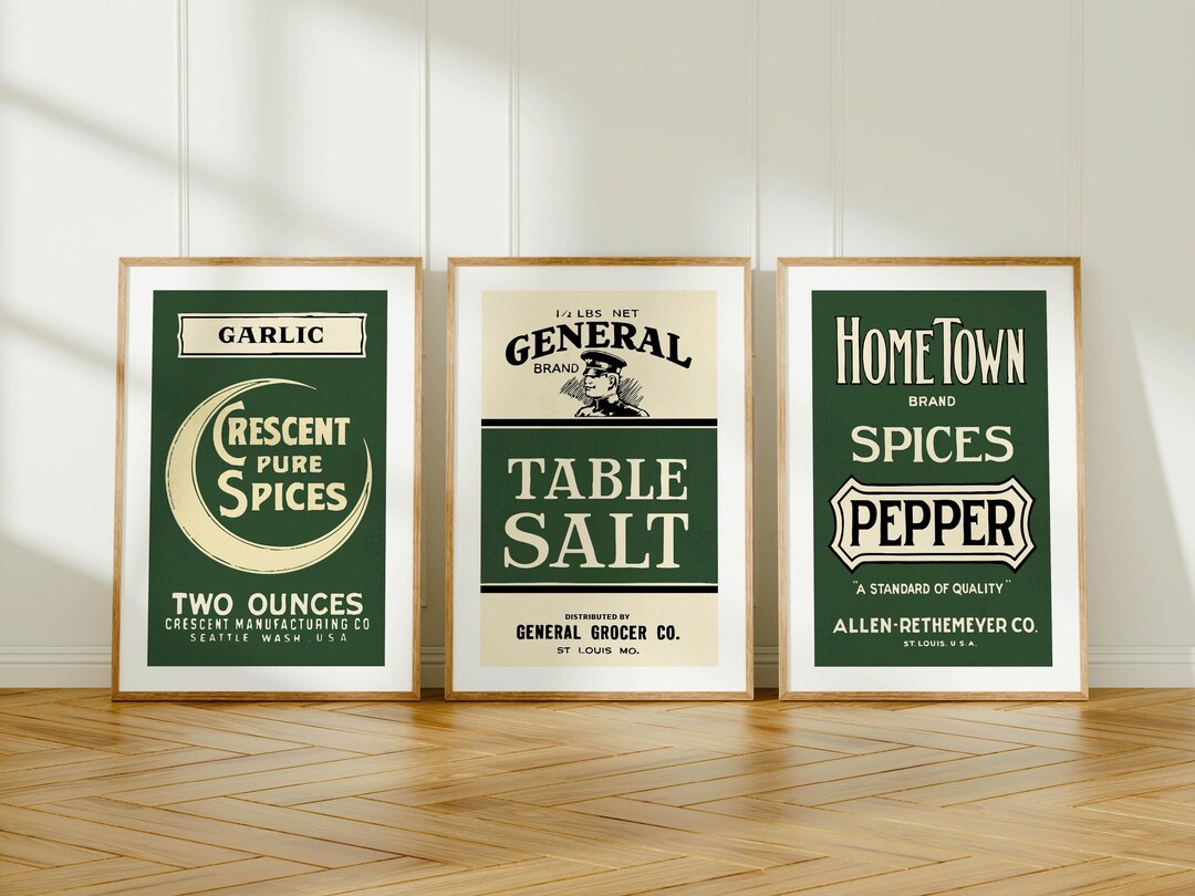 Retro Spice Label Prints Kitchen Art Cooking Spices Poster Set of 3 ...