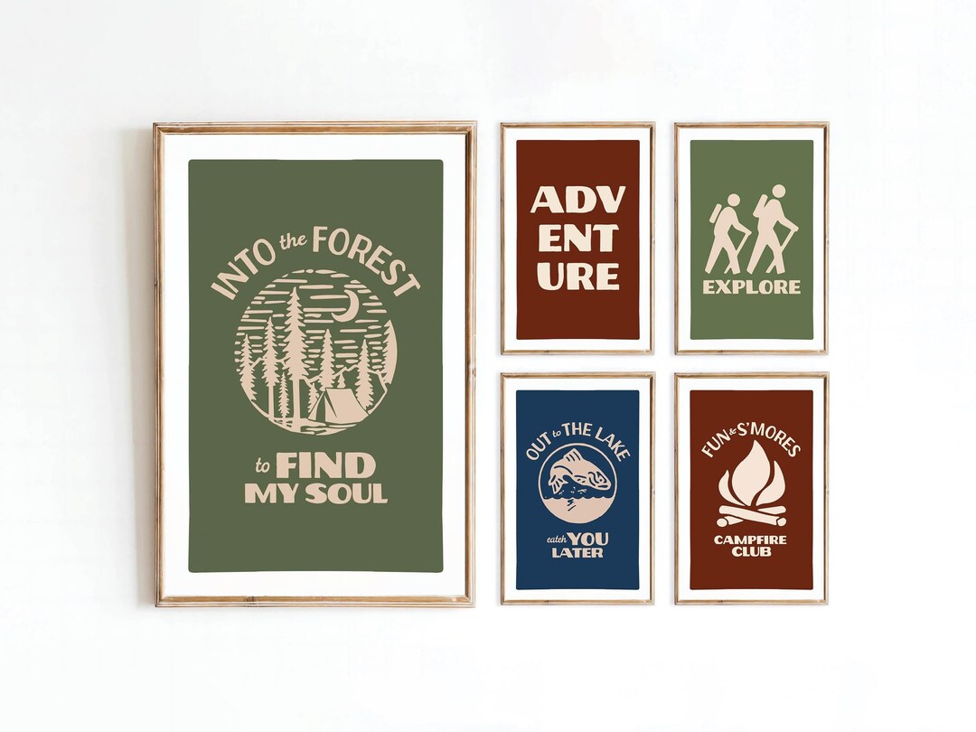 Retro Adventure Prints Camping Art for Kids Room Set of 5 Nature Art ...