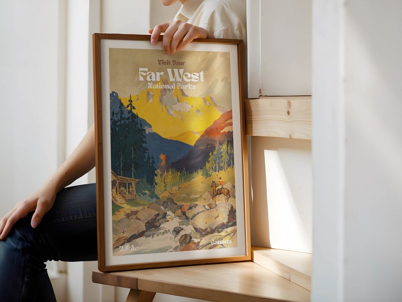 Far West National Parks Poster, Retro Travel Art Print - Etsy