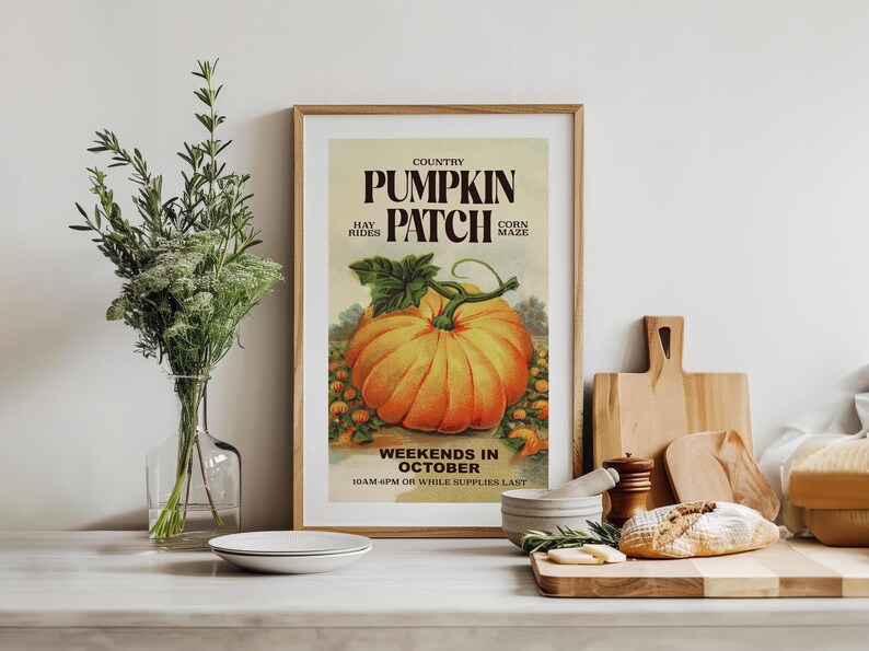 Retro Pumpkin Patch Print, Farmhouse Kitchen Fall Decor - Etsy UK
