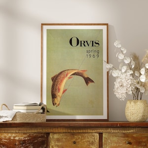 Trout Fly Fishing Print Vintage Poster Art Retro Travel Decor Moody ...