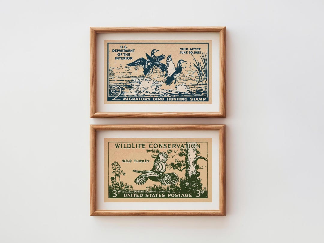 Retro Wildlife Stamp Prints Outdoors Art Gift for Hunter Poster Set of ...