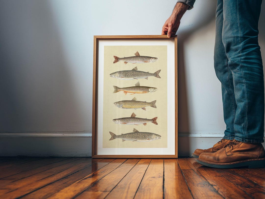 Forelle Fisch Poster: Retro Natur Poster, See Angeln Poster, Cabin Wall ...