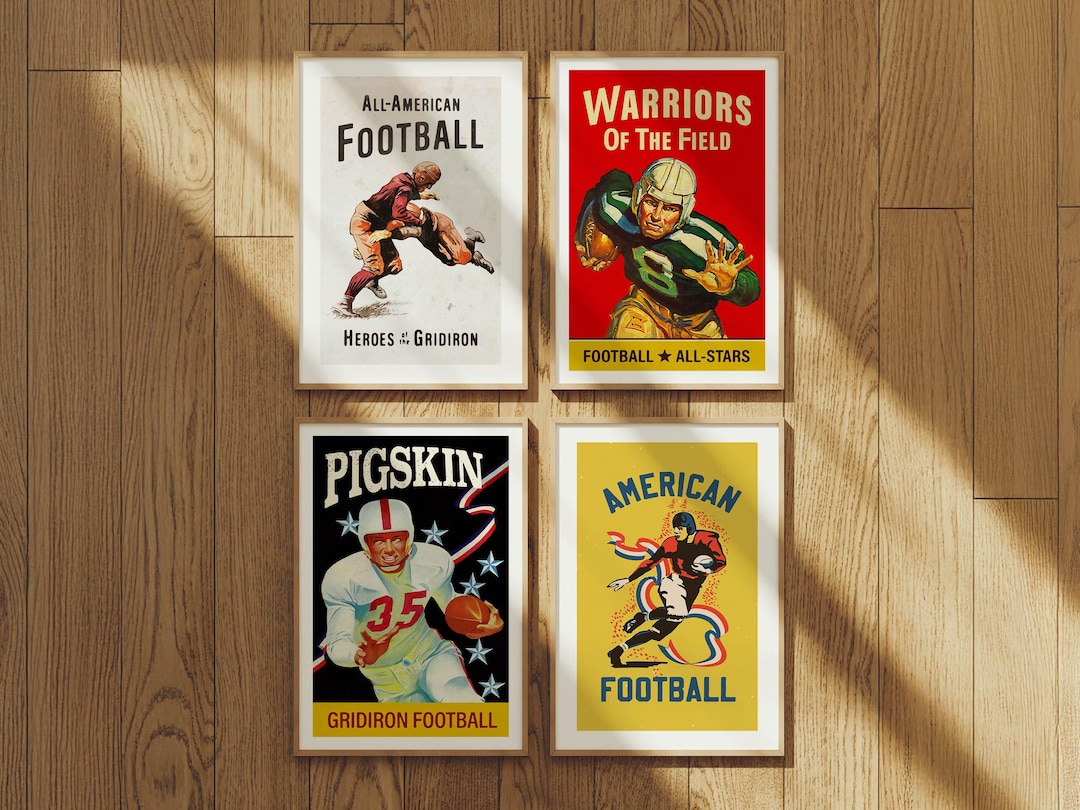 Retro Football Art Prints - Set of 4 Vintage Sports Posters - Etsy
