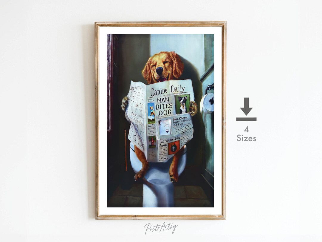 Funny Dog Art Bathroom Decor Toilet Humor Funny Bathroom Dog Digital ...
