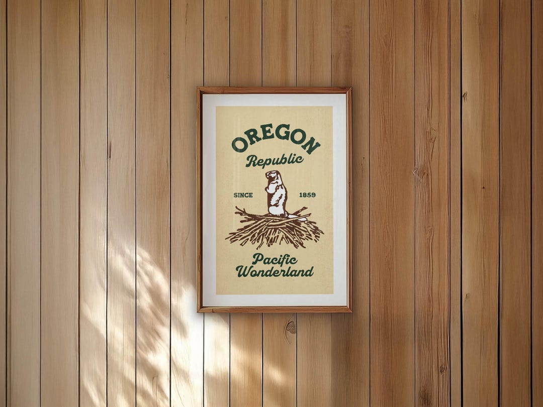 Oregon Republic Print Retro Outdoors Art Gift for Home Beaver State ...