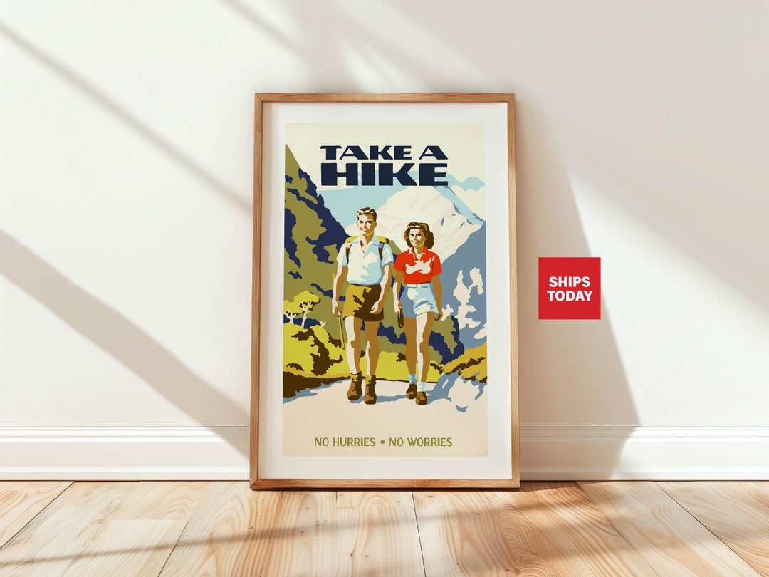 Retro Take a Hike Print Gift for Hiking Enthusiast Lake House Art ...