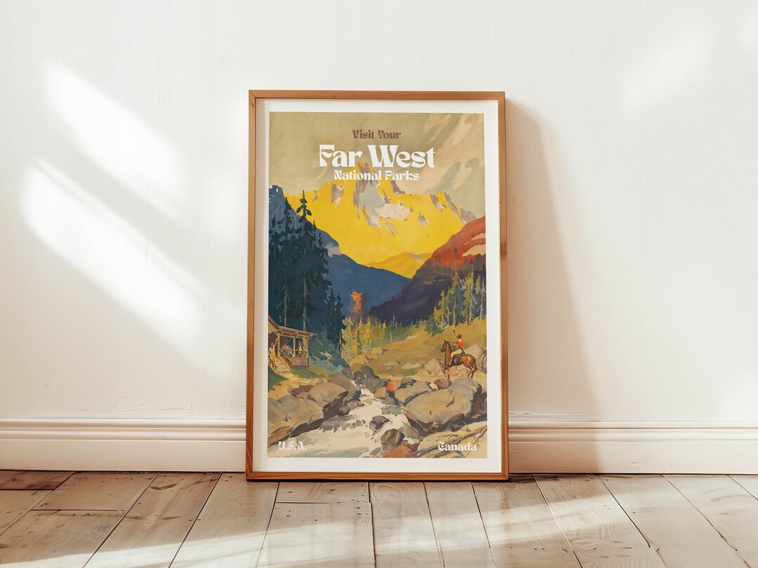 Far West National Parks Poster, Retro Travel Art Print - Etsy