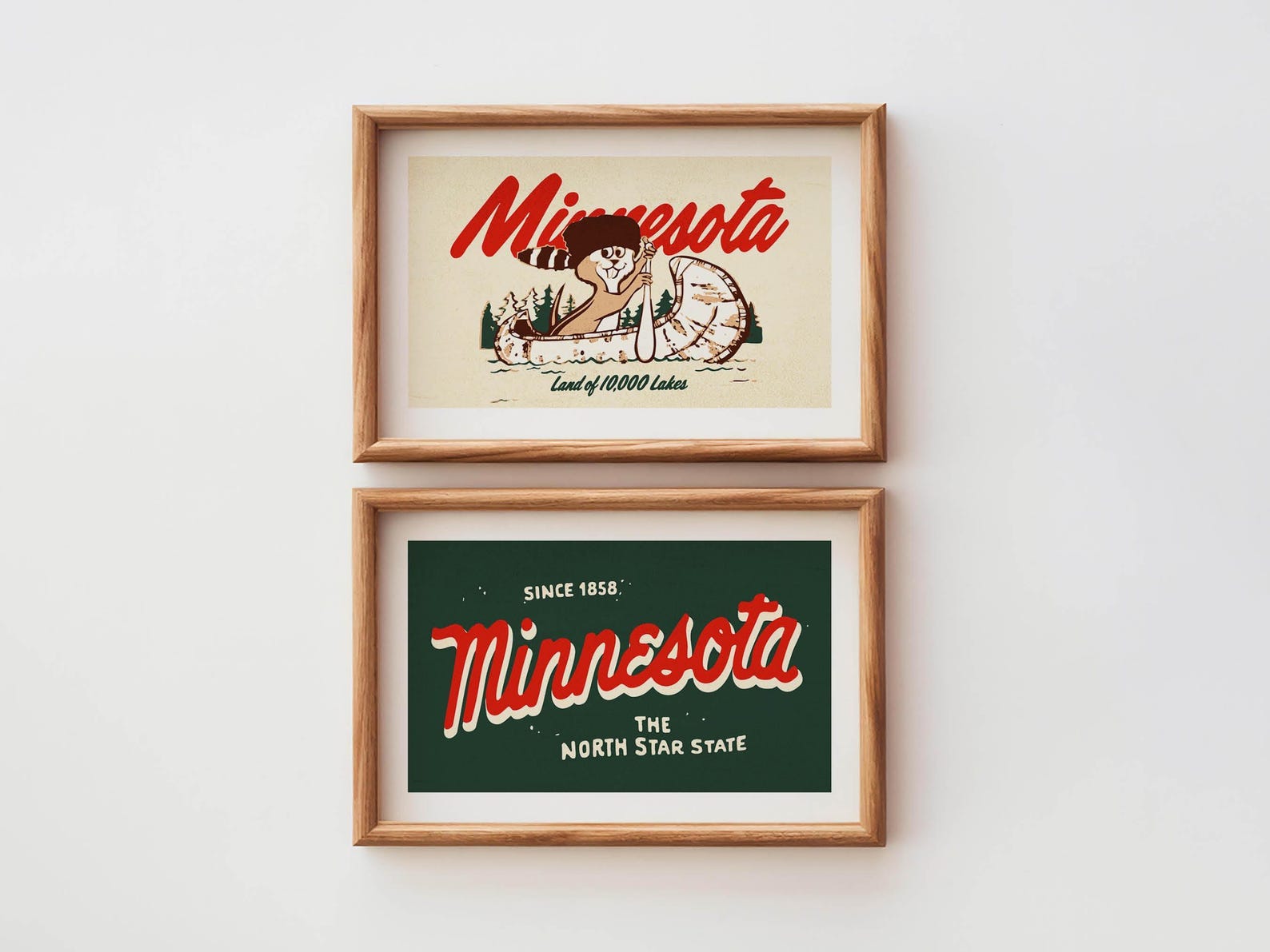 Retro Minnesota Travel Prints Set of 2 Minnesota Art North Star State ...