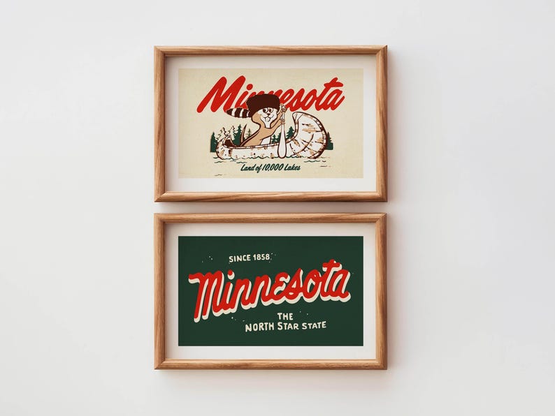 Retro Minnesota Travel Prints Set of 2 Minnesota Art North Star State ...