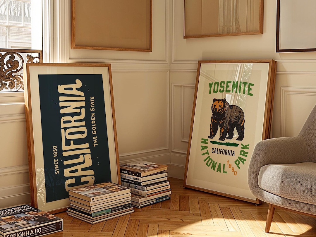 Retro California Travel Prints Set of 2 California Art Golden State ...