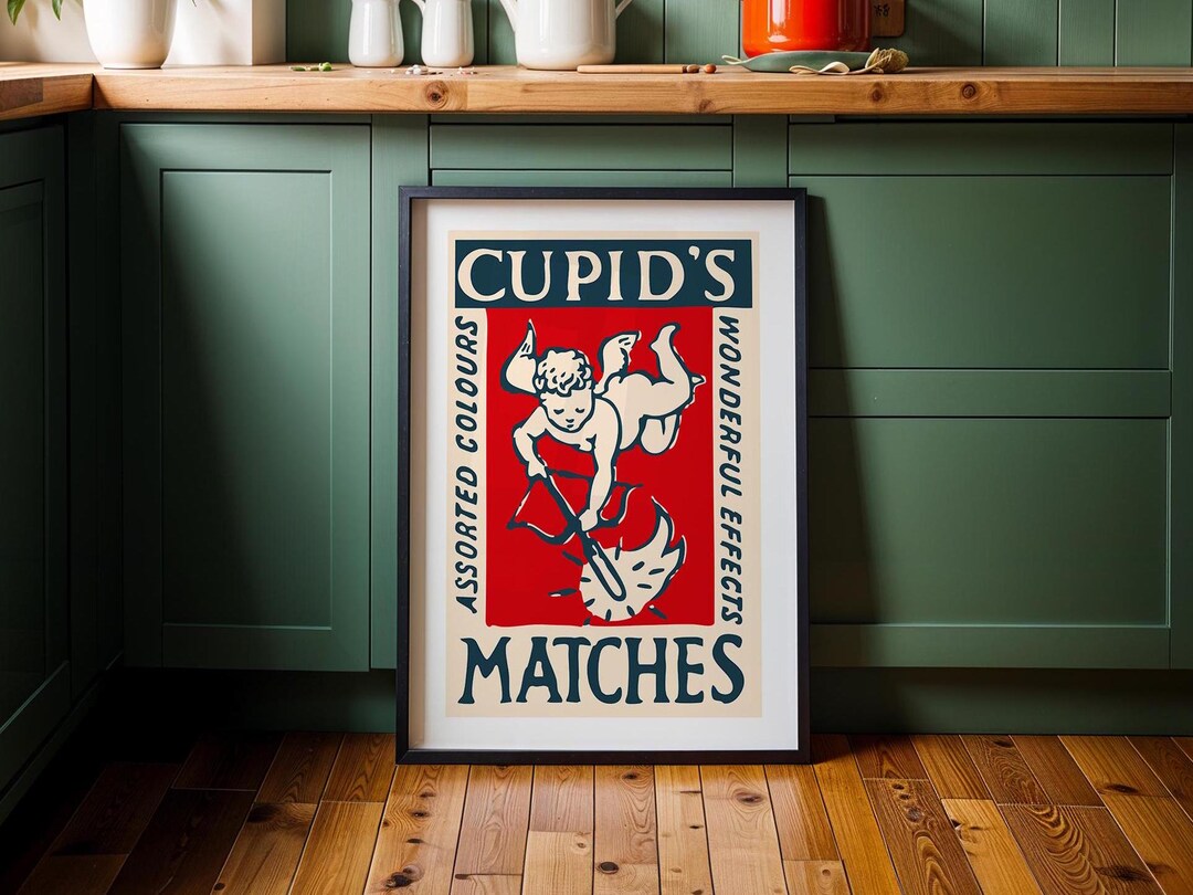 Cupid Match Print Retro Valentines Art Valentines Day Poster Kitchen ...