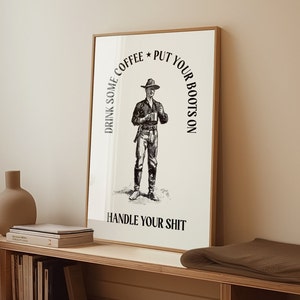 Coffee Cowboy Wall Art Coffee Bar Decor Western Coffee Print Bar Cart ...