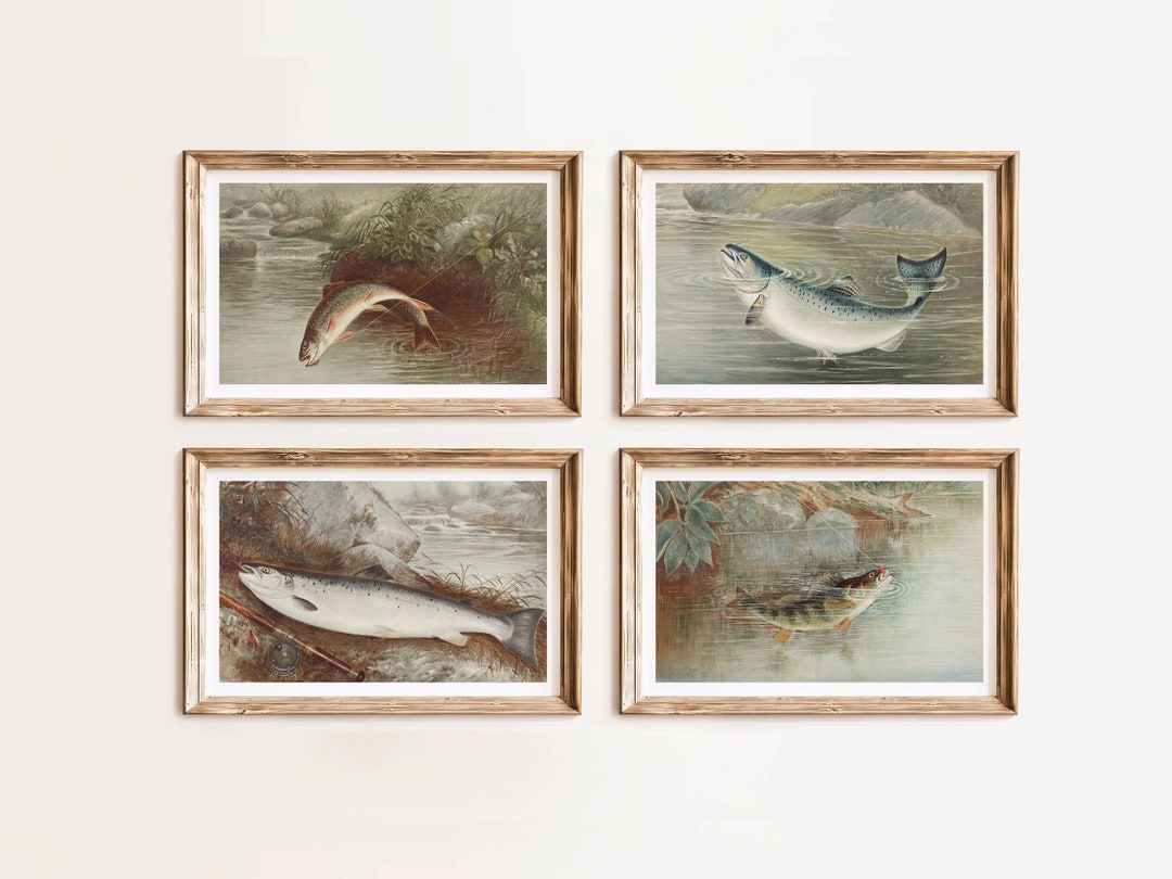 Retro Fish Prints Set of 4 Vintage Fishing Posters Fishing Prints ...