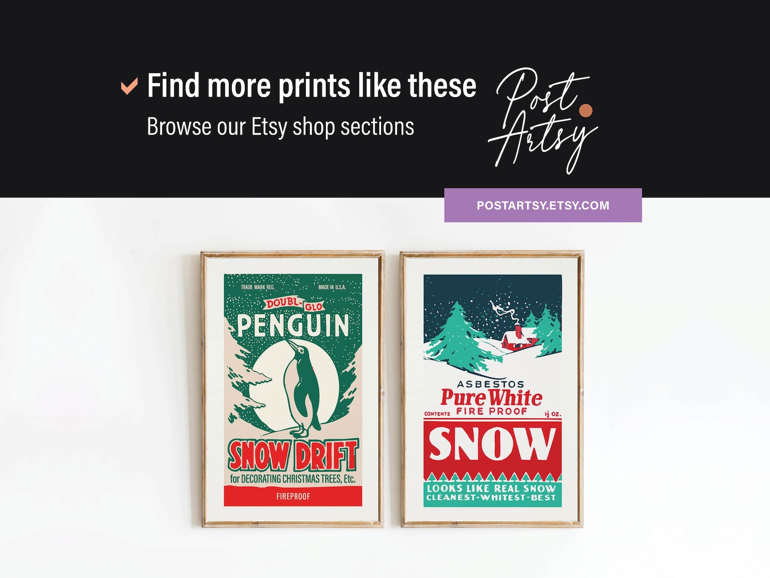 Retro Christmas Prints Holiday Art Posters Set of 2 Christmas Wall ...