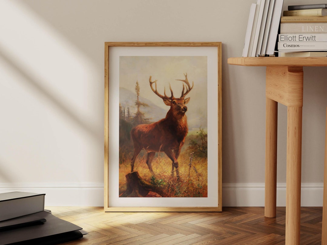 Trophy Stag Painting Retro Hunting Print Vintage Deer Hunting Cabin ...