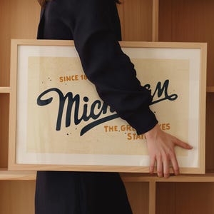 Retro Michigan Art Print Great Lakes State Michigan Poster Michigan ...