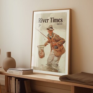 River Fishing Print Vintage Fishing Poster Retro Fishing Wall Decor ...