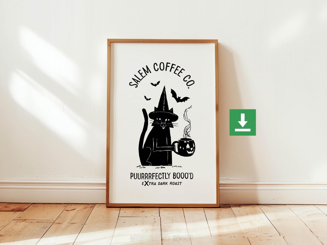Spooky Coffee Print Cat Coffee Wall Art Halloween Decor Kitchen Coffee ...