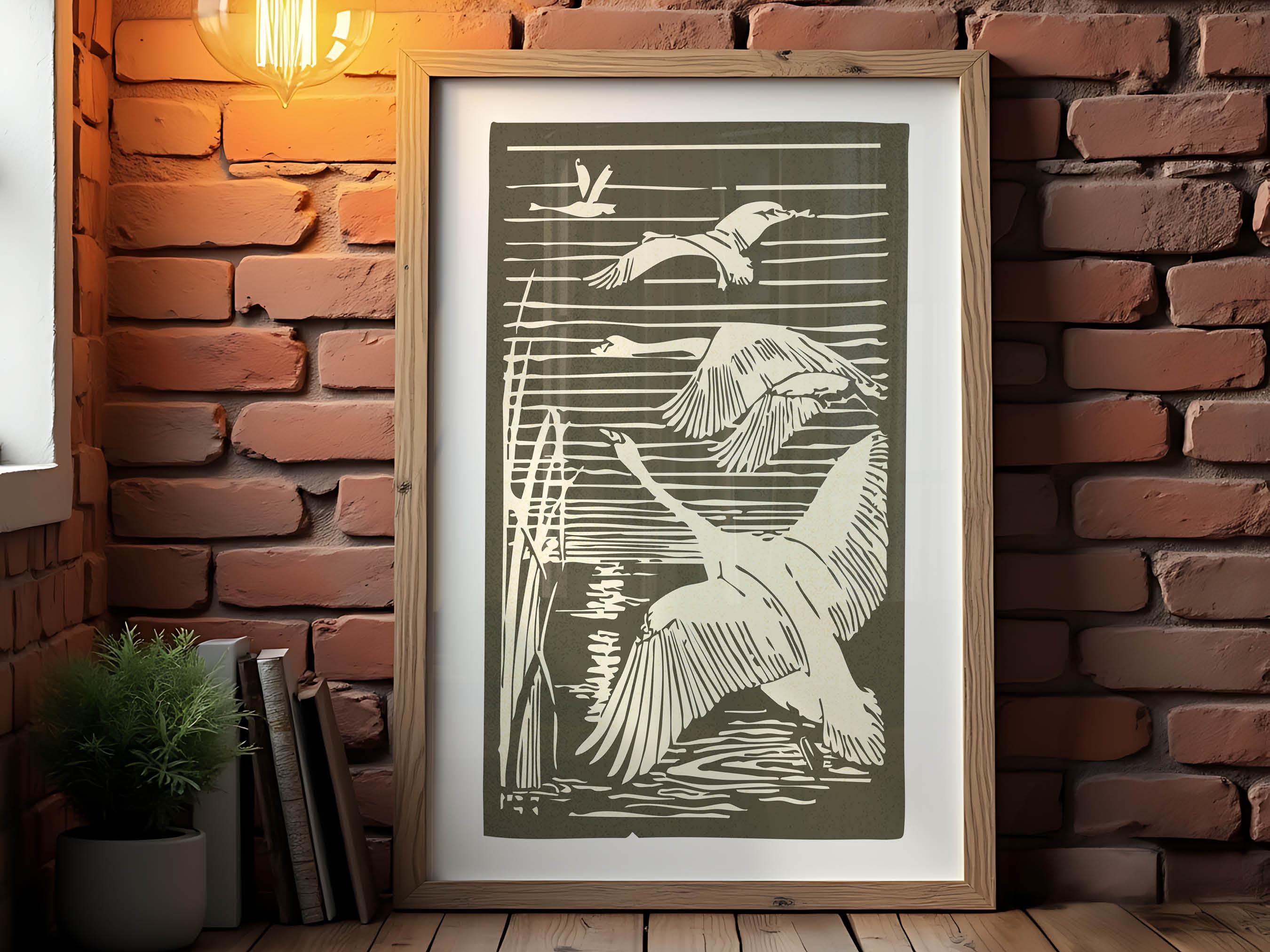 Retro Outdoors Art Print Cranes Poster Hunting Gift for Dad Crane Bird ...