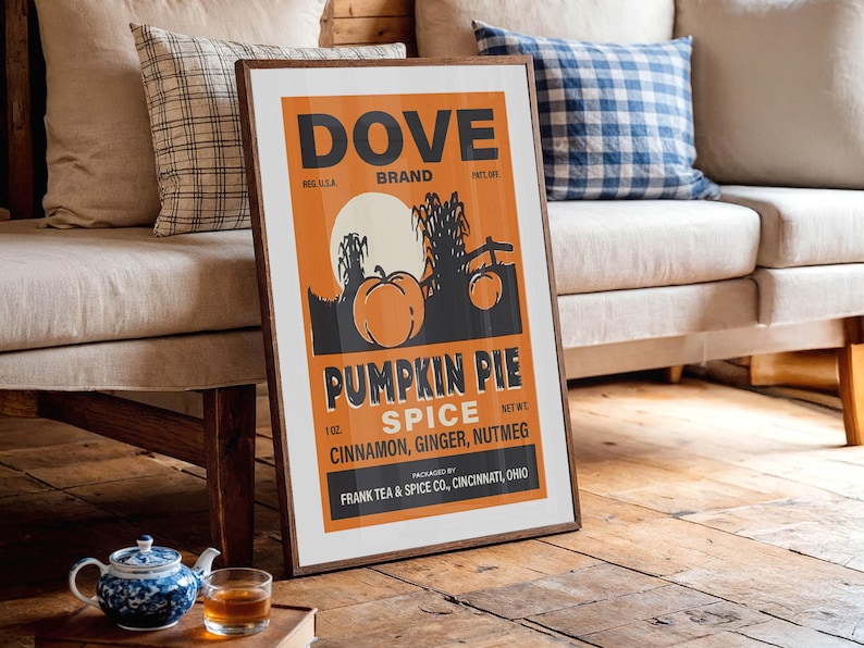 Pumpkin Spice Print Retro Spice Label Kitchen Art Halloween Poster ...