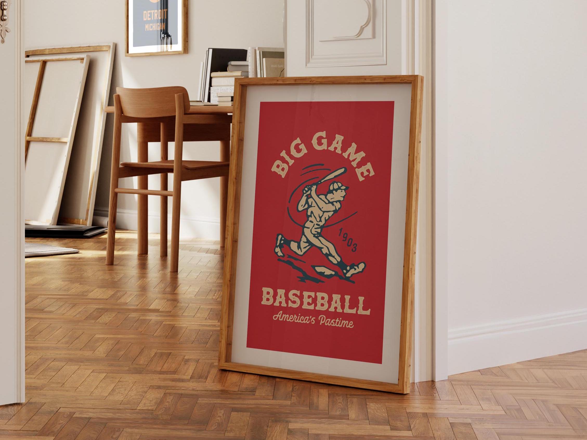 Retro Baseball Art Throwback Baseball Print Big Game Baseball Poster ...