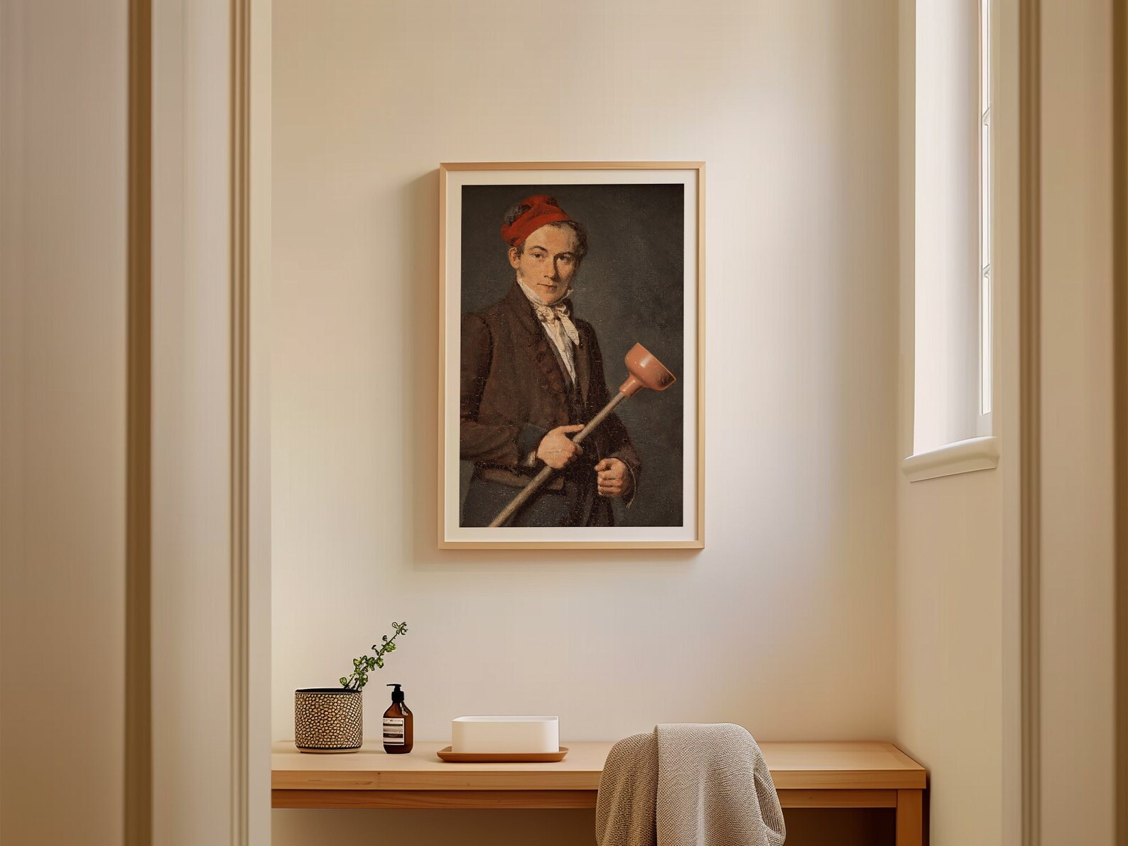 Funny Bathroom Wall Art Decor Plunger Classical Painting Digital ...