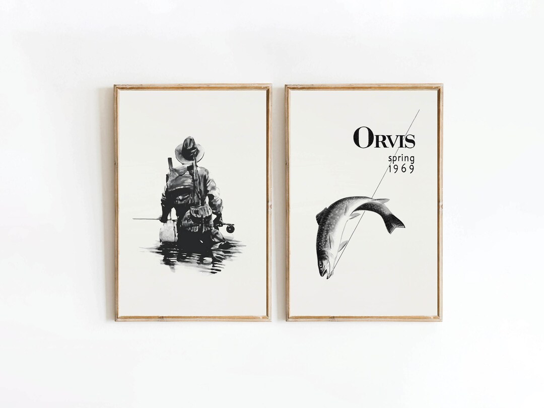 River Trout Fly Fishing Prints Retro Fisherman Art Set of 2 Posters ...