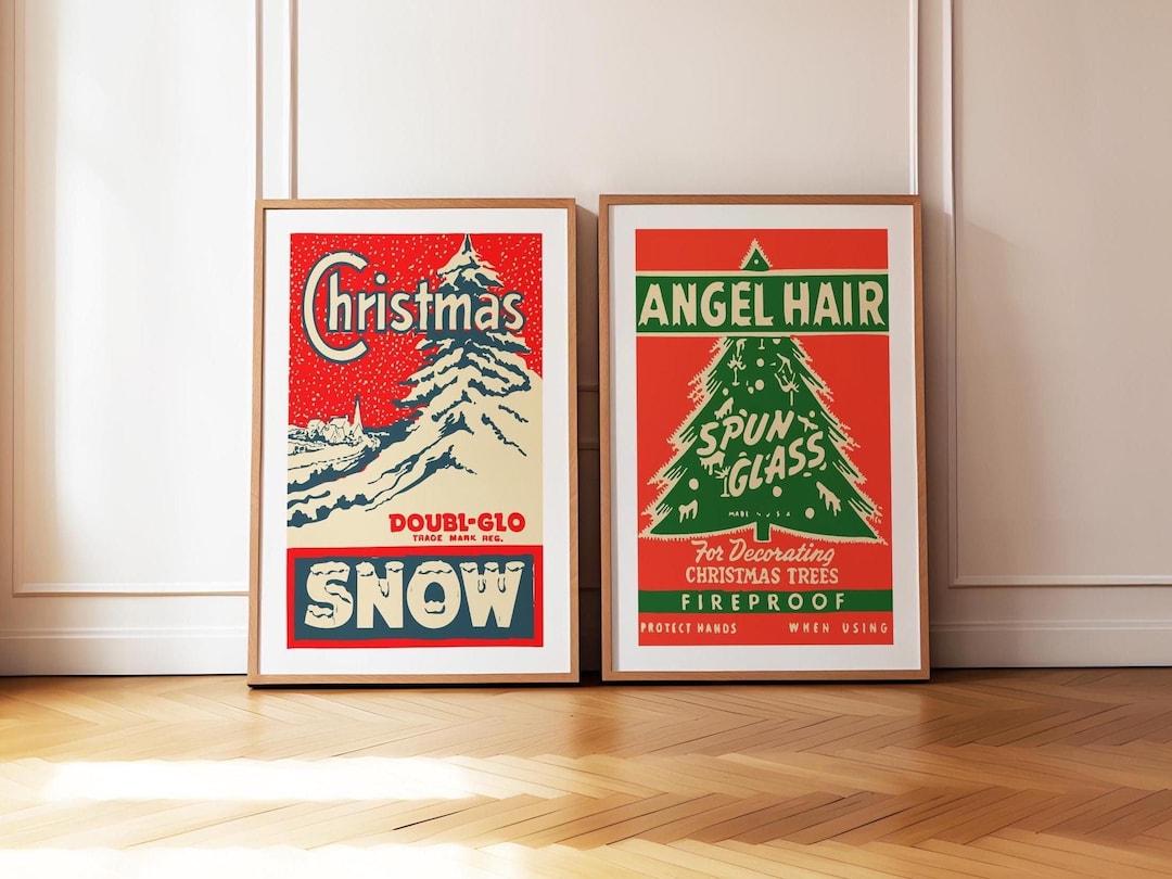 Retro Holiday Prints Christmas Art Posters Set of 2 Christmas Wall ...