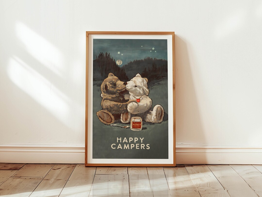 Happy Campers Print Camping Wall Art Decor Retro Camping Poster RV ...