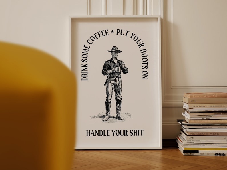 Coffee Cowboy Wall Art Coffee Bar Decor Western Coffee Print Bar Cart ...