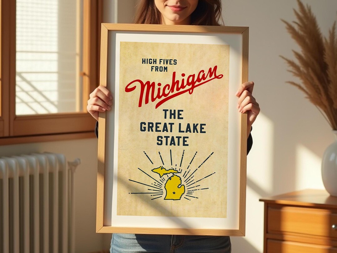 Retro Michigan Travel Print Michigan Art Wall Decor Vintage Michigan ...